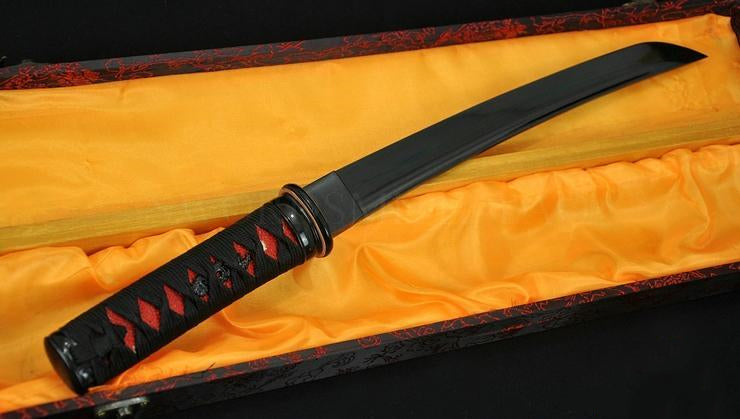 Full Black Blade Japanese Samurai Sword Tanto Sharp Edge – Japanese ...